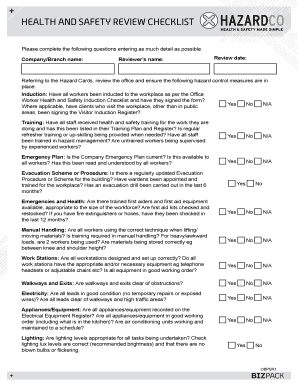 Fillable Online HEALTH AND SAFETY REVIEW CHECKLIST Fax Email Print ...