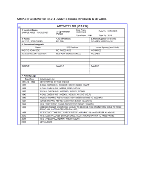 Fillable Online SAMPLE OF A COMPLETED ICS-214 USING THE FILLABLE PC ...