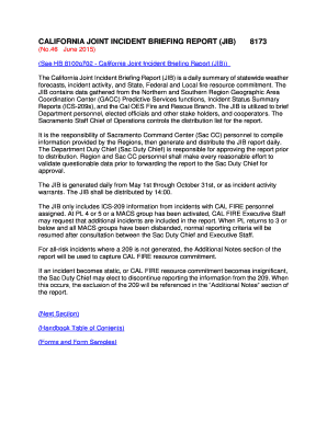 Fillable Online CALIFORNIA JOINT INCIDENT BRIEFING REPORT (JIB) Fax ...