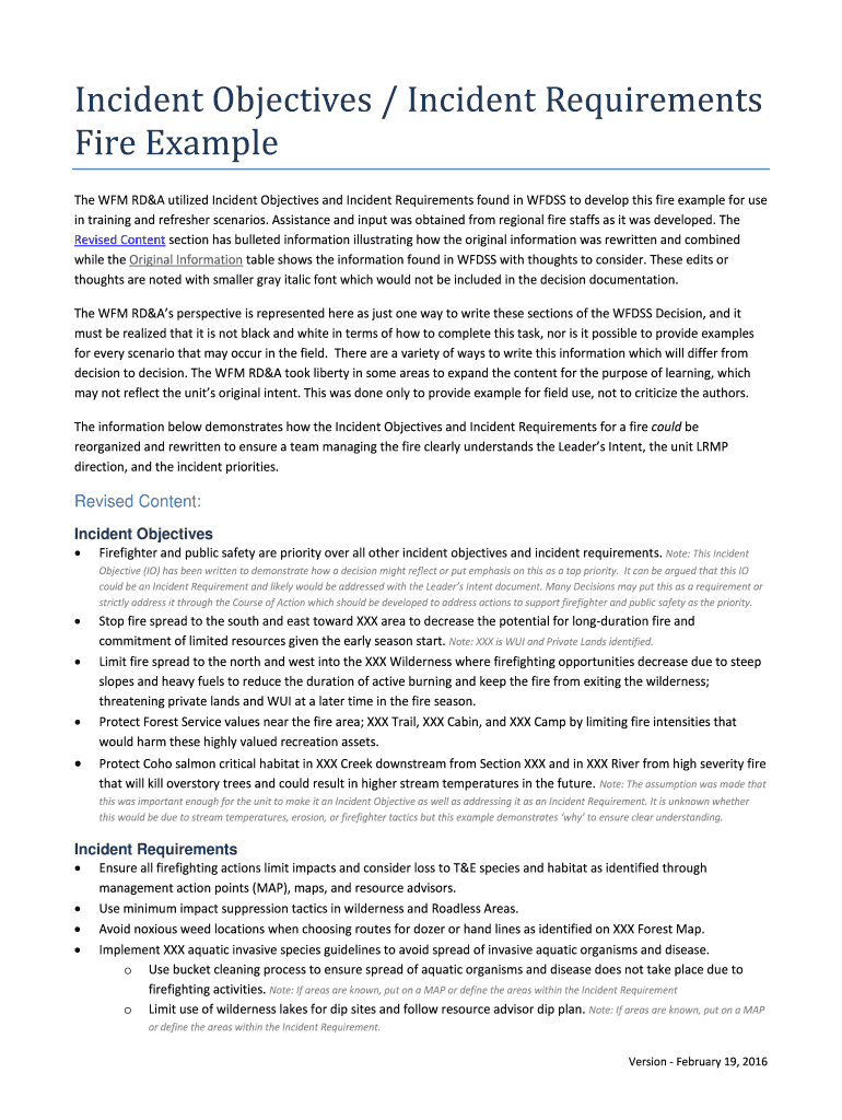 Fillable Online Incident Objectives / Incident Requirements Fax Email ...