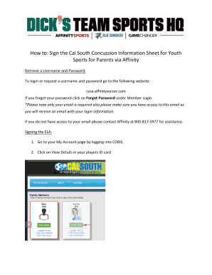 Fillable Online How to: Sign the Cal South Concussion Information Sheet ...