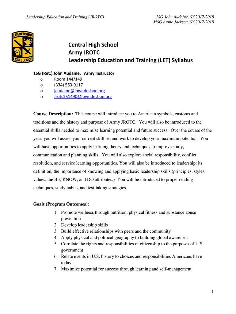 Fillable Online Leadership Education and Training (JROTC) Fax Email ...