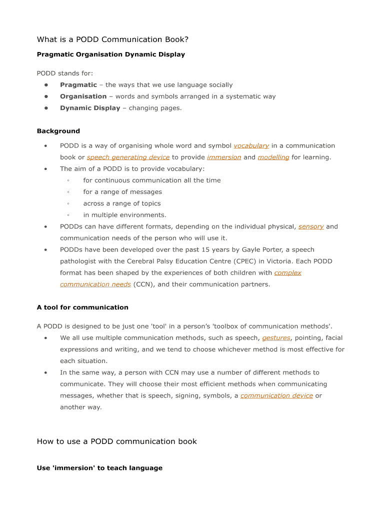 Fillable Online What is a PODD Communication Book Fax Email Print ...