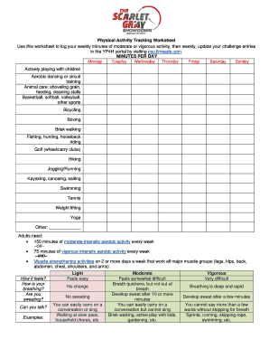 Fillable Online Physical Activity Tracking Worksheet Fax Email Print ...