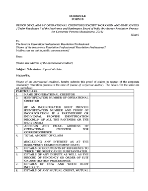 Fillable Online PROOF OF CLAIM BY OPERATIONAL CREDITORS EXCEPT WORKMEN AND EMPLOYEES Fax Email ...