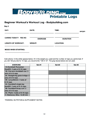 Fillable Online Beginner Workout's Workout Log - Bodybuilding Fax Email ...