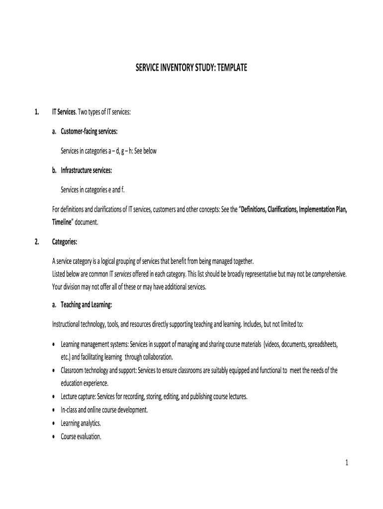 Fillable Online SERVICE INVENTORY STUDY: TEMPLATE Fax Email Print ...
