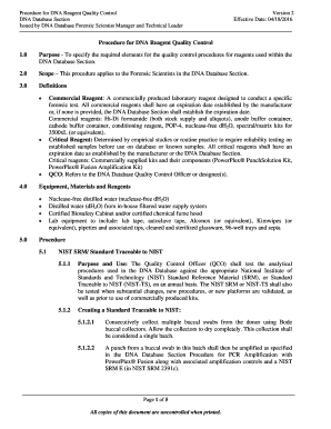 Fillable Online Procedure for DNA Reagent Quality Control Fax Email ...