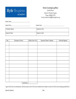 Fillable Online Service Learning Log Sheet Fax Email Print - pdfFiller