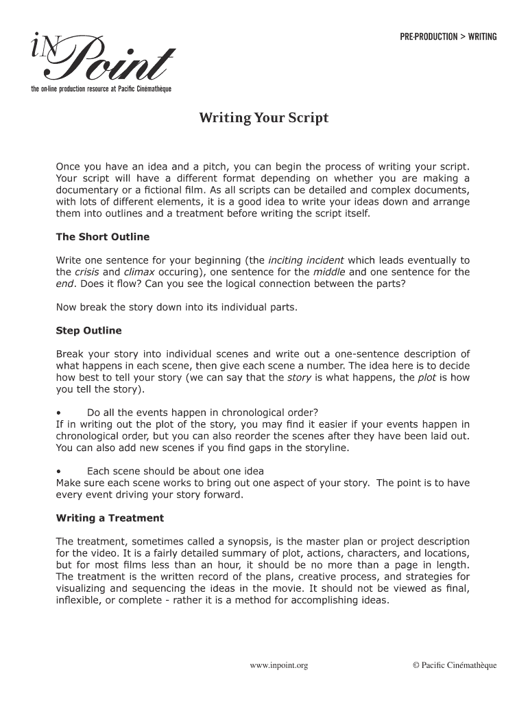 Fillable Online PRE-PRODUCTION WRITING Fax Email Print - pdfFiller