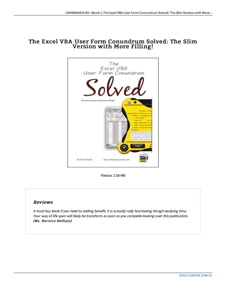 Fillable Online Uekwsa4evlkd Book The Excel Vba User Form Conundrum Solved The Slim Version