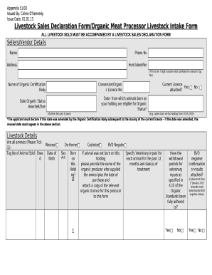 Livestock Sales Declaration /Organic Meat Processor Livestock Intake ...