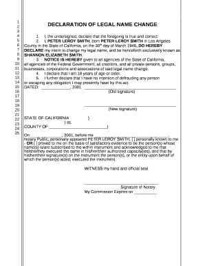 DECLARATION OF LEGAL NAME CHANGE - home earthlink Doc Template | pdfFiller