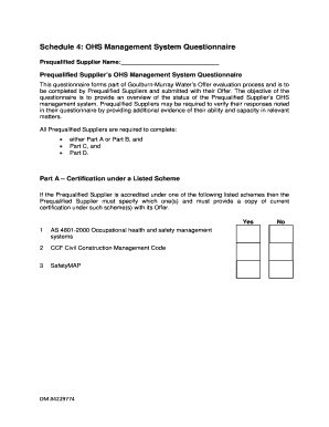 Fillable Online Schedule 4: OHS Management System Questionnaire Fax ...