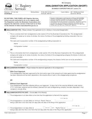 Fillable Online AMALGAMATION APPLICATION (SHORT) Fax Email Print ...