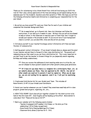 Fillable Online Room Parent Checklist & Responsibilities Fax Email ...
