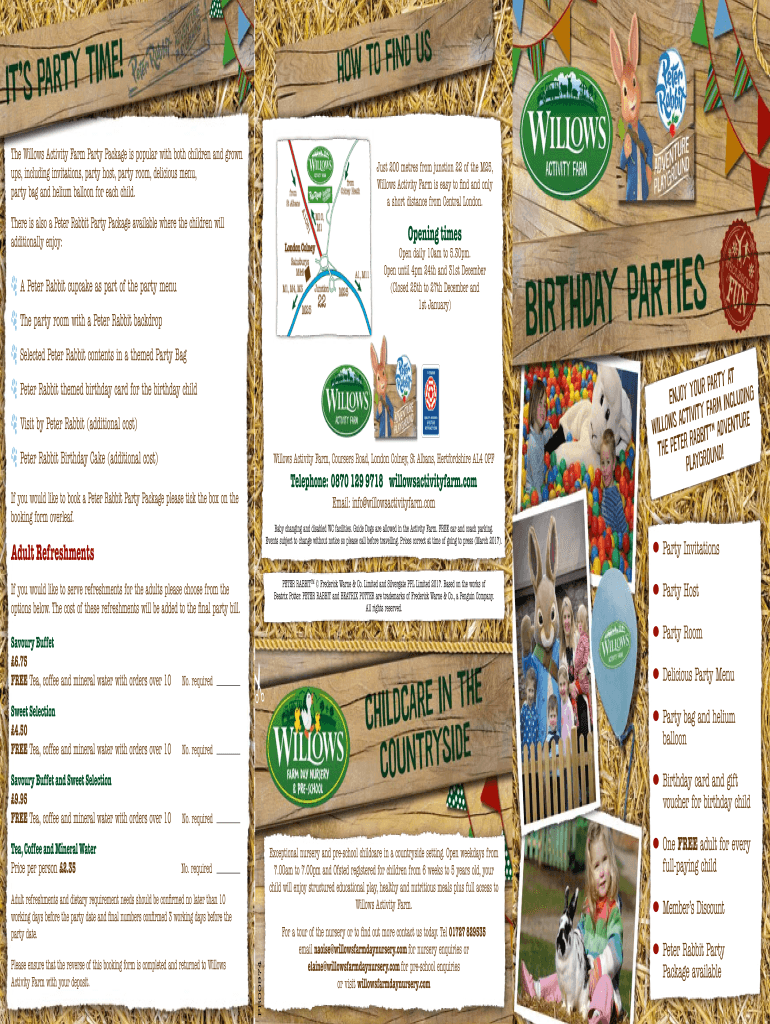 Fillable Online The Willows Activity Farm Party Package is popular with ...