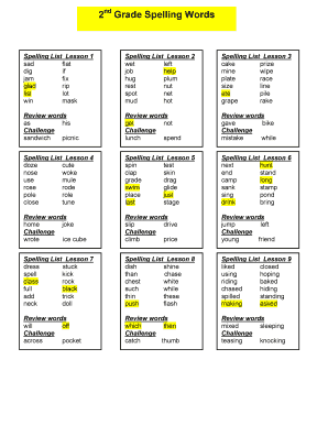 Fillable Online 2nd Grade Spelling Words Fax Email Print - pdfFiller