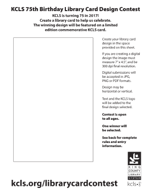 Fillable Online KCLS 75th Birthday Library Card Design Contest Fax ...