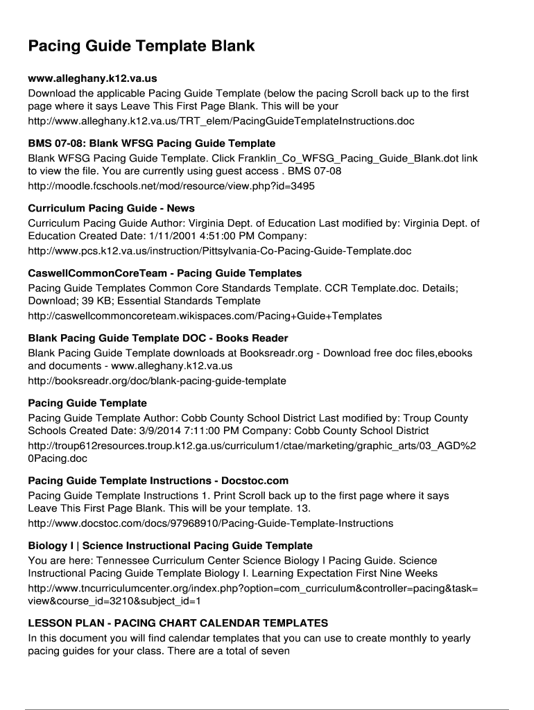 Fillable Online Pacing Guide Template Blank Fax Email Print - pdfFiller