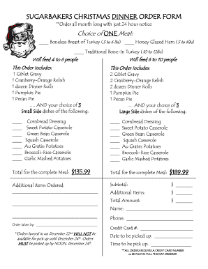 Fillable Online SUGARBAKERS CHRISTMAS DINNER ORDER FORM Fax Email Print ...