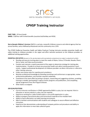 Fillable Online CPHSP Training Instructor Fax Email Print - pdfFiller