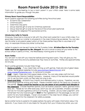 Fillable Online Thank you for volunteering to be a room parent in your ...