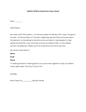 Fillable Online SAMPLE LETTER to Parents from Room Parent Fax Email ...