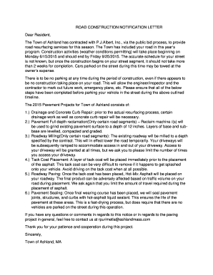 Fillable Online ROAD CONSTRUCTION NOTIFICATION LETTER Fax Email Print ...