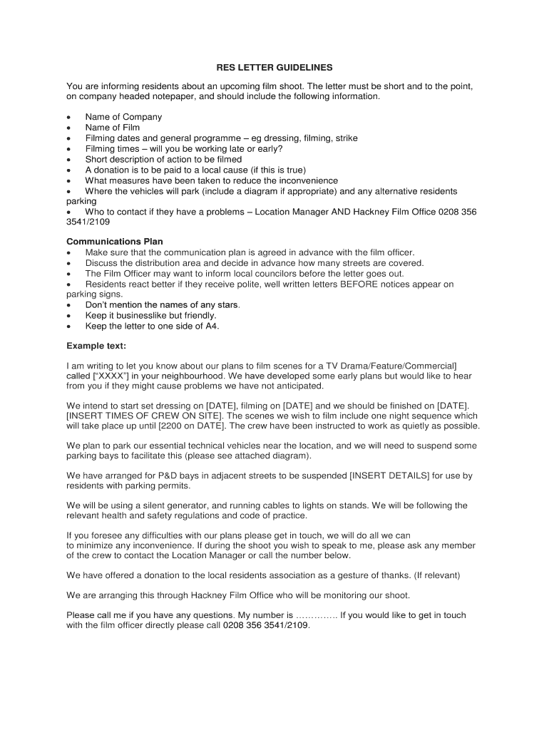 Fillable Online RES LETTER GUIDELINES Fax Email Print - pdfFiller