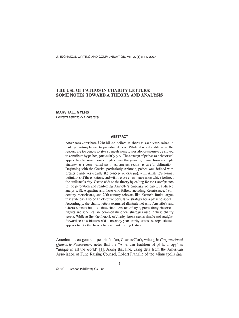 Fillable Online THE USE OF PATHOS IN CHARITY LETTERS: Fax Email Print ...