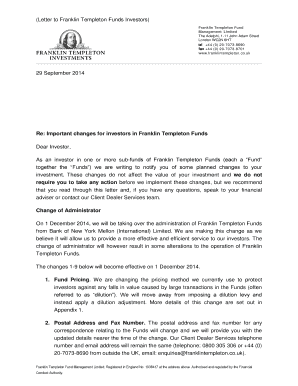 Fillable Online (Letter to Franklin Templeton Funds Investors) Fax Email Print - pdfFiller