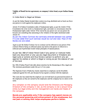 Fillable Online Validity of Bond/ Service agreement, on company's ...