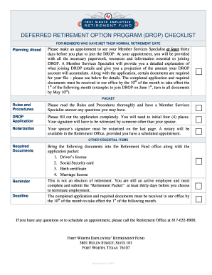 Fillable Online DEFERRED RETIREMENT OPTION PROGRAM (DROP) CHECKLIST Fax ...