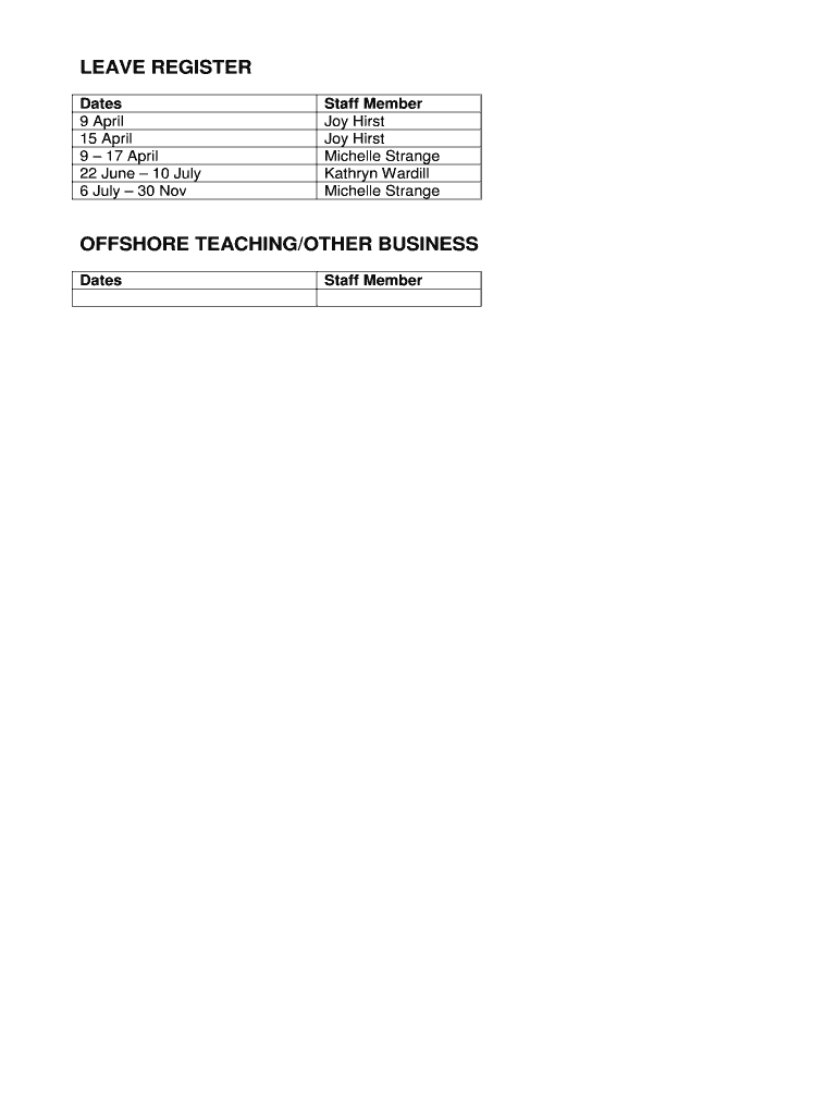 Fillable Online LEAVE REGISTER Fax Email Print - pdfFiller