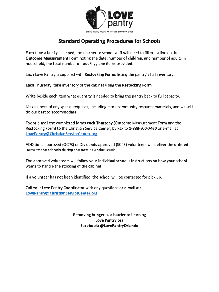 Fillable Online Standard Operating Procedures for Schools Fax Email ...