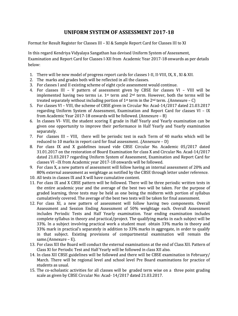 Fillable Online Format for Result Register for Classes III XI & Sample ...