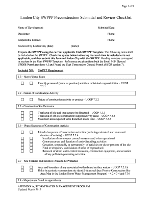Fillable Online Lindon City SWPPP Preconstruction Submittal and Review ...