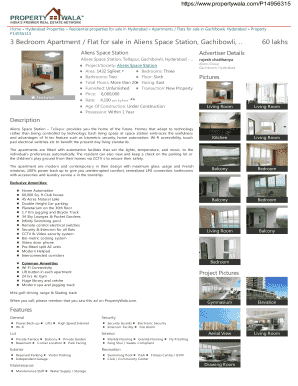 Fillable Online 3 Bedroom Apartment / Flat for sale in Aliens Space Station, Gachibowli ...