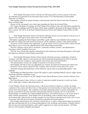 Fillable Online Pearl Sample Elementary School Parental Involvement ...