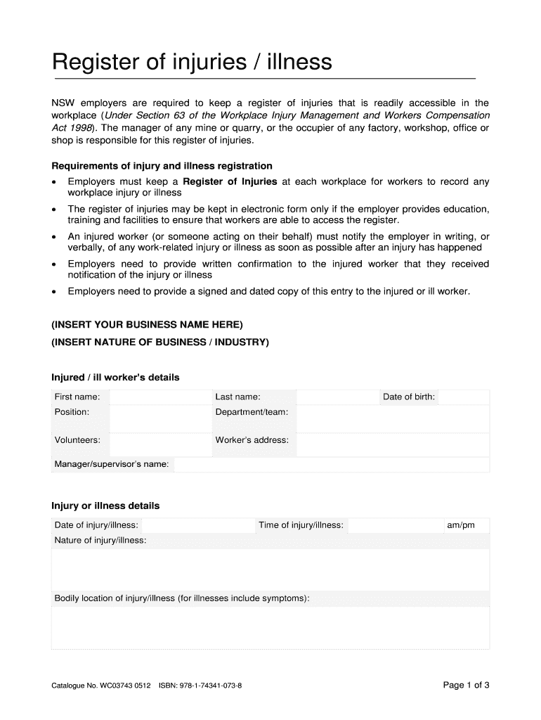 Fillable Online Register of injuries / illness Fax Email Print - pdfFiller