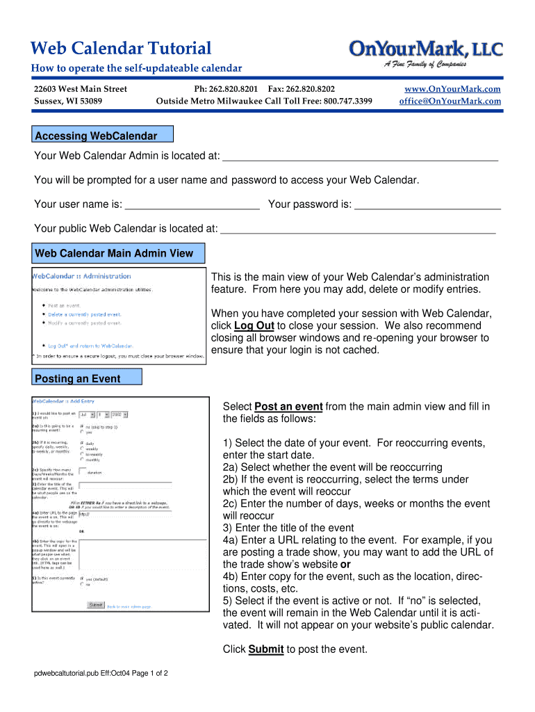 Fillable Online Web Calendar Tutorial Fax Email Print - pdfFiller
