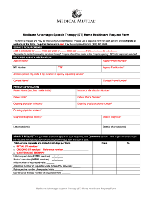 Fillable Online Medicare Advantage: Speech Therapy (ST) Home Healthcare ...