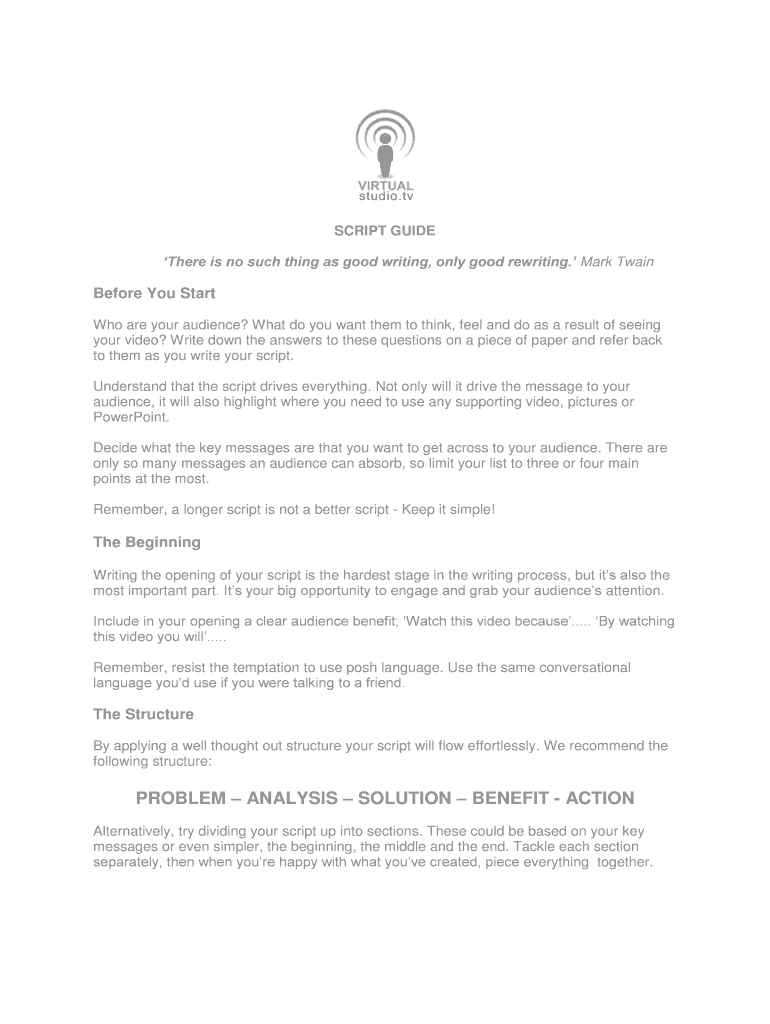 Fillable Online SCRIPT GUIDE Fax Email Print - pdfFiller