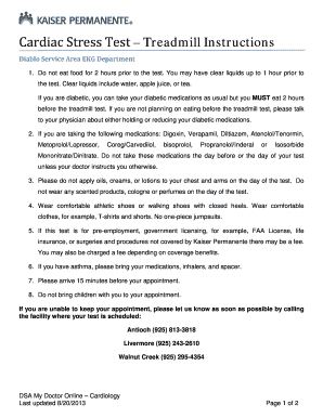 Fillable Online Cardiac Stress Test Treadmill Instructions Fax Email ...