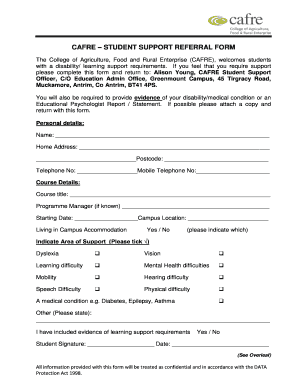 Fillable Online CAFRE STUDENT SUPPORT REFERRAL FORM Fax Email Print ...