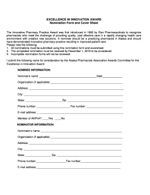 Fillable Online Nomination Form and Cover Sheet Fax Email Print - pdfFiller