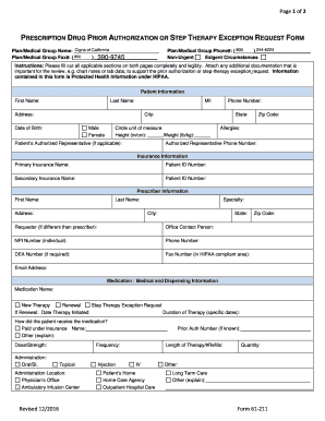 Fillable Online PRESCRIPTION DRUG PRIOR AUTHORIZATION OR STEP THERAPY EXCEPTION REQUEST FORM Fax ...