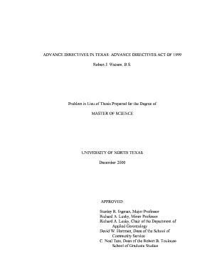 Fillable Online ADVANCE DIRECTIVES IN TEXAS: ADVANCE DIRECTIVES ACT OF ...