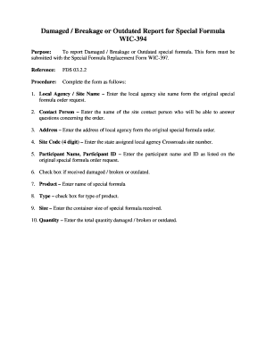 Fillable Online Damaged / Breakage or Outdated Report for Special ...